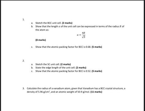 Solved A Sketch The BCC Unit Cell Marks B Show Chegg