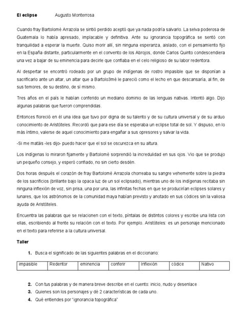 El Eclipse Augusto Monterroso Pdf Cuentos Aristóteles