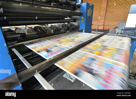 Roll Offset Print Machine In A Large Print Shop For Production Of Newspapers Magazines Stock
