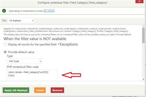 7 contextual value when the filter is not available and php code