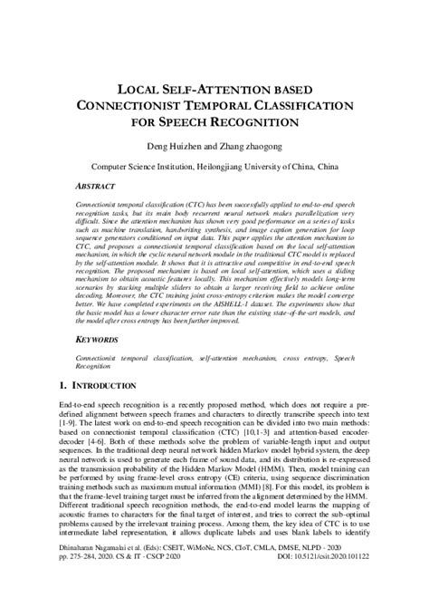 pdf local self attention based connectionist temporal classification