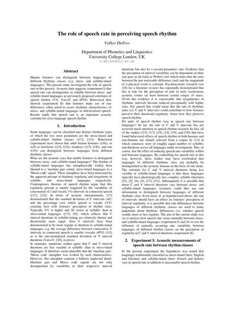 Pdf The Role Of Speech Rate In Perceiving Speech Rhythm