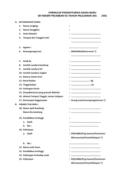 Buku Formulir Pendaftaran Siswa Baru Pdf