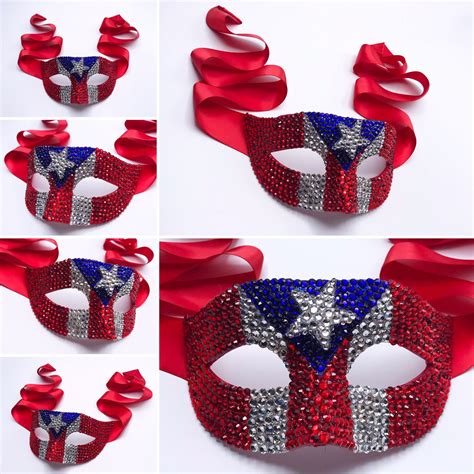 Puerto Rico Flag Swarovski Crystal Masquerade Mask Etsy