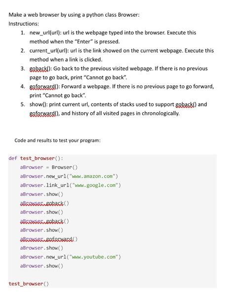 Solved Make A Web Browser By Using A Python Class Browser Chegg Com