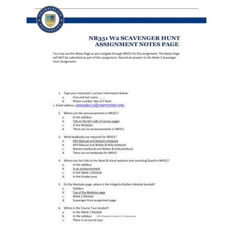 Nr 351 Week 2 Scavenger Hunt Assignment Course Resources