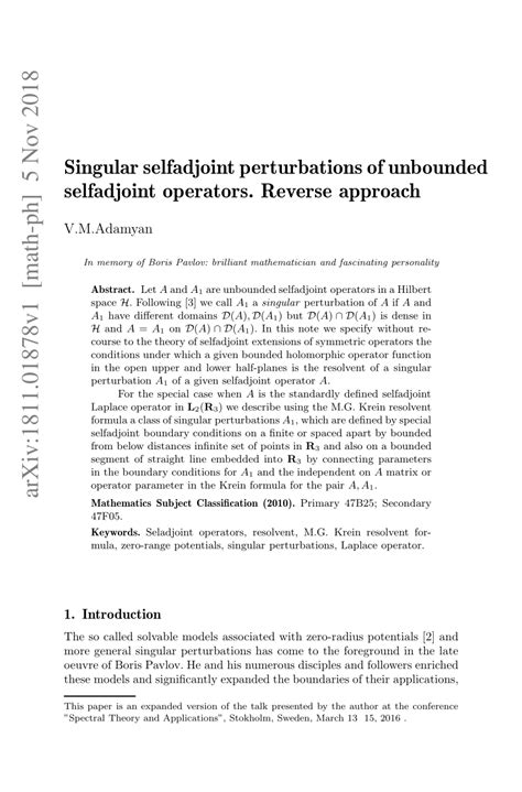 Pdf Singular Selfadjoint Perturbations Of Unbounded Selfadjoint Operators Reverse Approach