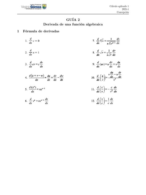 Guía De Derivadas De Funciones Polinomiales Pdf