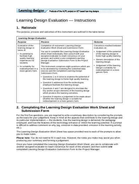 assessing the design of a learning program part 1 doc template pdffiller
