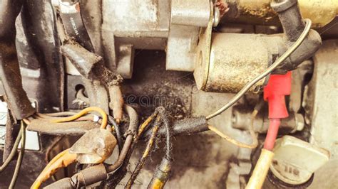 Detailed View Of Diesel Engine Generator Belt Assembly With Pulley And