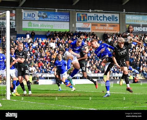 Jamie Grimes Of Chesterfield Heads In His Sides First Goal Of The Match