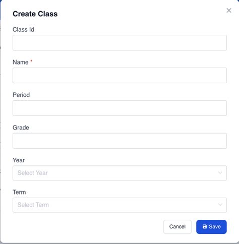 Create New Class Form