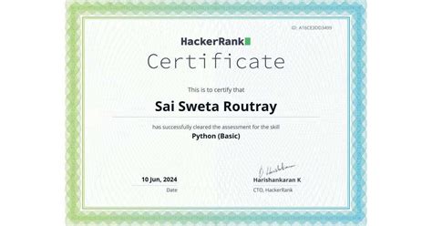 Earned Python Programming Certification From Hackerrank Sai Sweta Routray Posted On The Topic