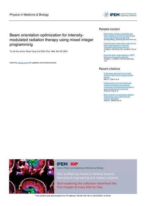 Pdf Beam Orientation Optimization For Intensity Modulated Radiation Therapy Using Mixed