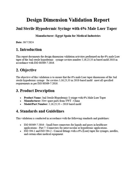 Dimension Design Validation Pdf Syringe