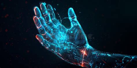 Digital Hand Hologram On Dark Background Neural Network Connection