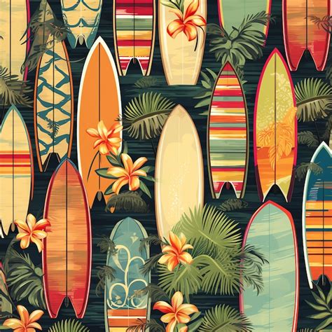 Retro Surfboards Background Design Seamless Pattern Premium Ai