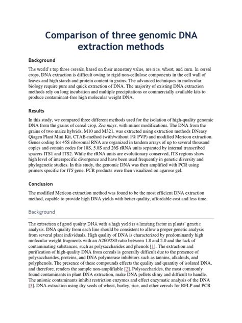 Comparison Of Three Genomic Dna Extraction Methods Pdf Gel Electrophoresis Agarose Gel