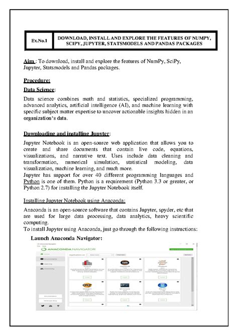 Ex No 1 Download Install And Explore The Features Of Numpy Scipy