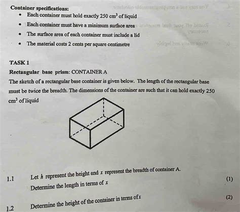 solved container specifications each container must hold exactly