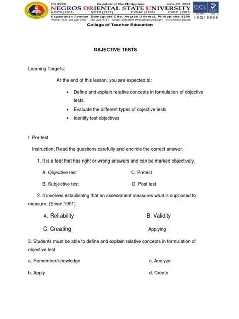 Objective Tests Pdf Educational Assessment Multiple Choice