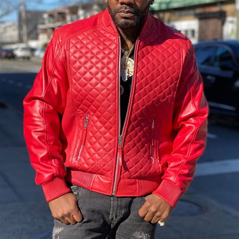 Lucas Mens Red Quilted Leather Bomber Jacket