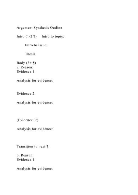 Argument Synthesis Outlineintro 1 2 ¶ Intro To Topicin Docx Business Business And Finance