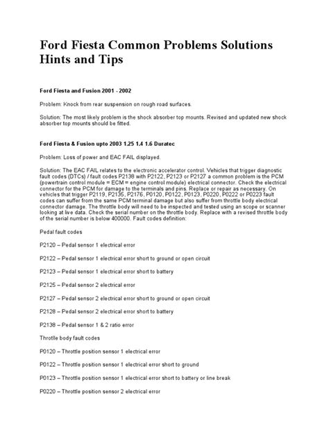 Ford Fiesta Common Problems Solutions Hints And Tips Download Free