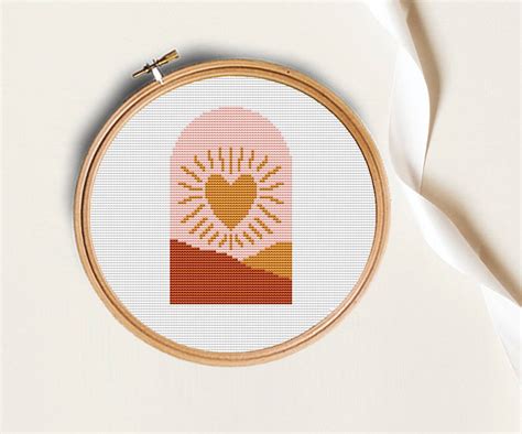 Boho Heart Cross Stitch Pattern Modern Valentines Day Instant