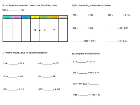 Decimals 2 Worksheet Multiply And Divide Decimals Missing Values