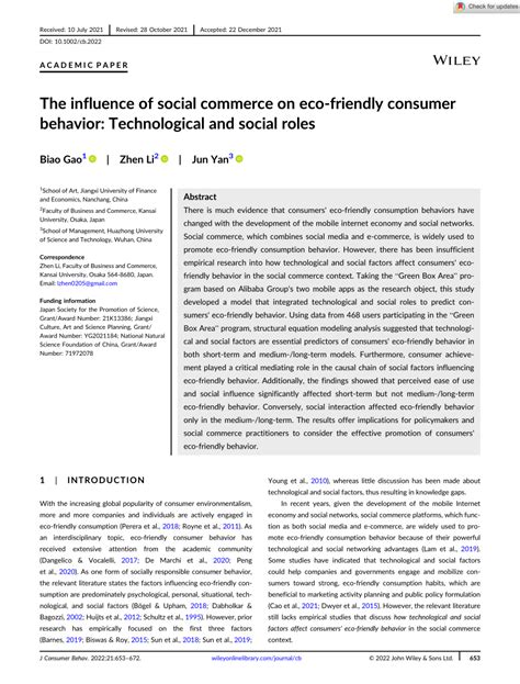 Pdf The Influence Of Social Commerce On Eco‐friendly Consumer Behavior Technological And