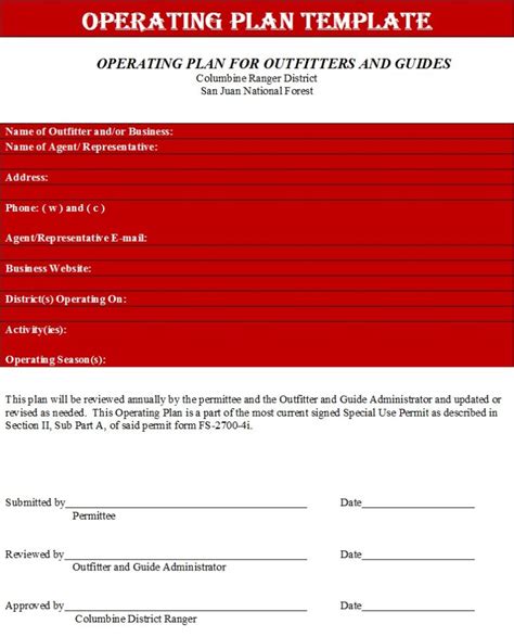 Operational Plan Templates Excel Word Template