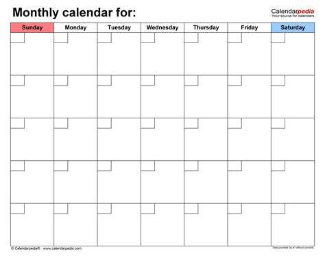 Blank Monthly Calendar Templates For Microsoft Word