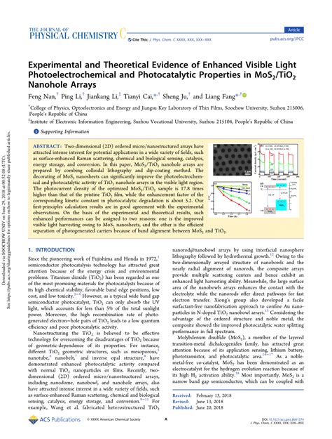 Pdf Experimental And Theoretical Evidence Of Enhanced Visible Light Photoelectrochemical And