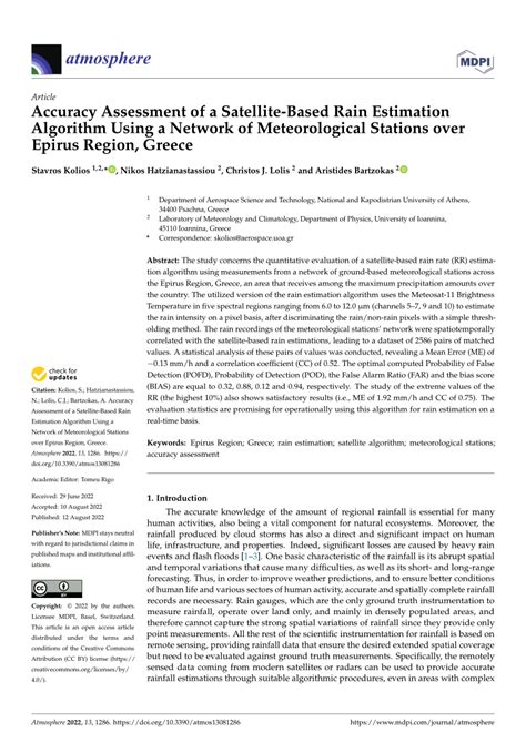 Pdf Accuracy Assessment Of A Satellite Based Rain Estimation Algorithm Using A Network Of