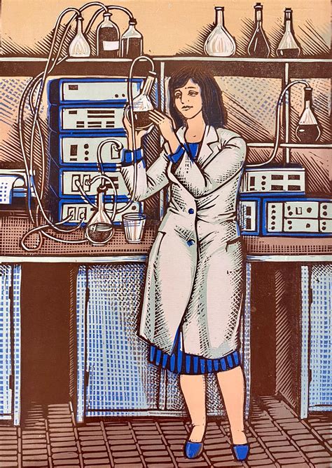 Soviet Scientist At Work Digital Print Original 80s Illustration