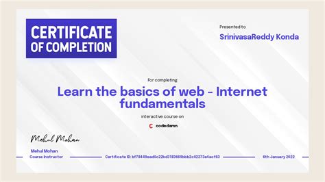 srinivasareddy konda s certification for learn the basics of web internet fundamentals codedamn