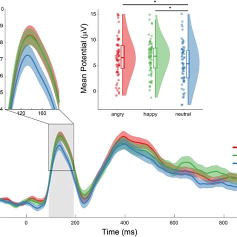 grand average erp waveform from the occipital electrode cluster in