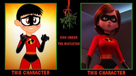 Mrs Incredible Kiss Incredirich Under Mistletoe By Batboy101 On Deviantart