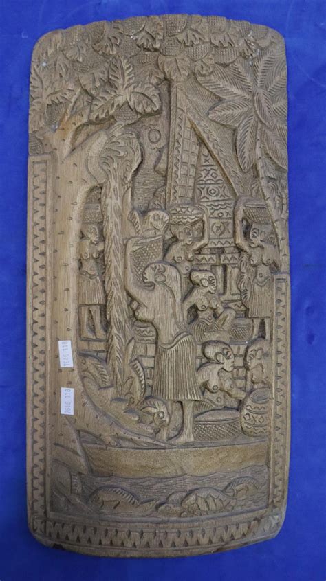 Lot Signed Fijian Wooden Tribal Carving By Victor Olkeriil 43cm X 23cm