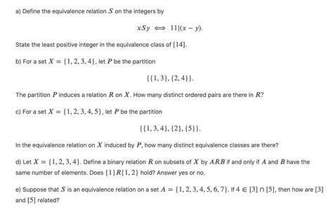 Solved A Define The Equivalence Relation S On The Integers
