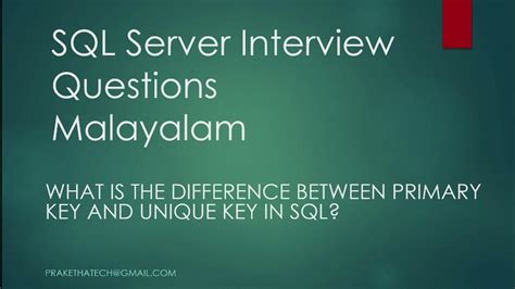 Sql Server Interview Questions Difference Between Primary Key And Unique Key In Sql