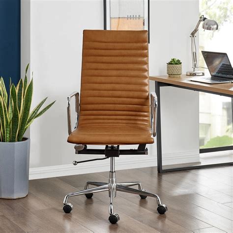 Replica Charles Eames Tan Leather Office Chair High Back With Arms