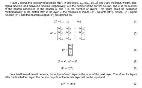 mathematical model of multi layer perceptron mlp matrix