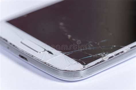 Crashed Lcd Touch Screen On The White Mobile Phone Stock Photo Image Of Needle Screen
