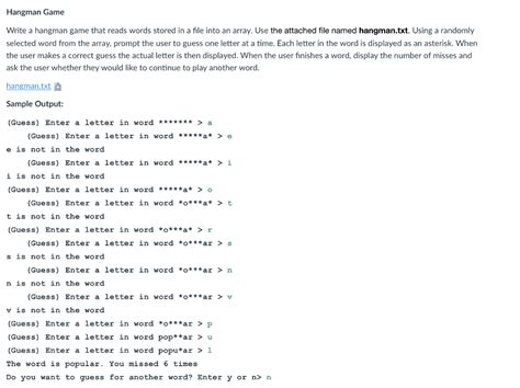 Solved Hangman Game Write A Hangman Game That Reads Words