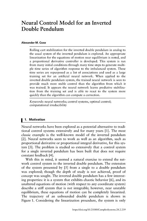 neural control model for an inverted double pendul neural control