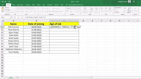 datedif formula in microsoft excel youtube