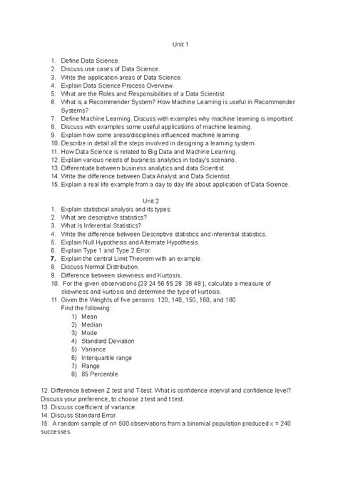 Data Science Question Bank Unit Define Data Science Discuss Use Cases Of Data Science