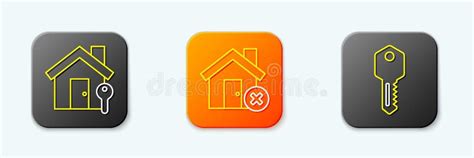 Set Line House With Key Wrong Mark And Icon Vector Stock Illustration Illustration Of Vector